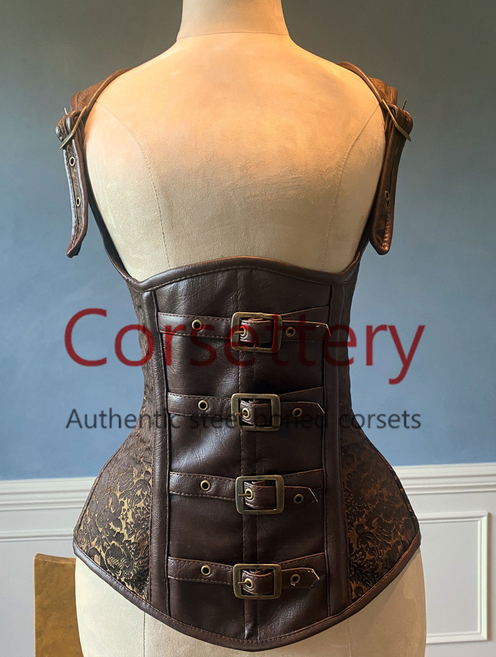 Real leather steampunk or gothic style corset vest with buckles, authe ...