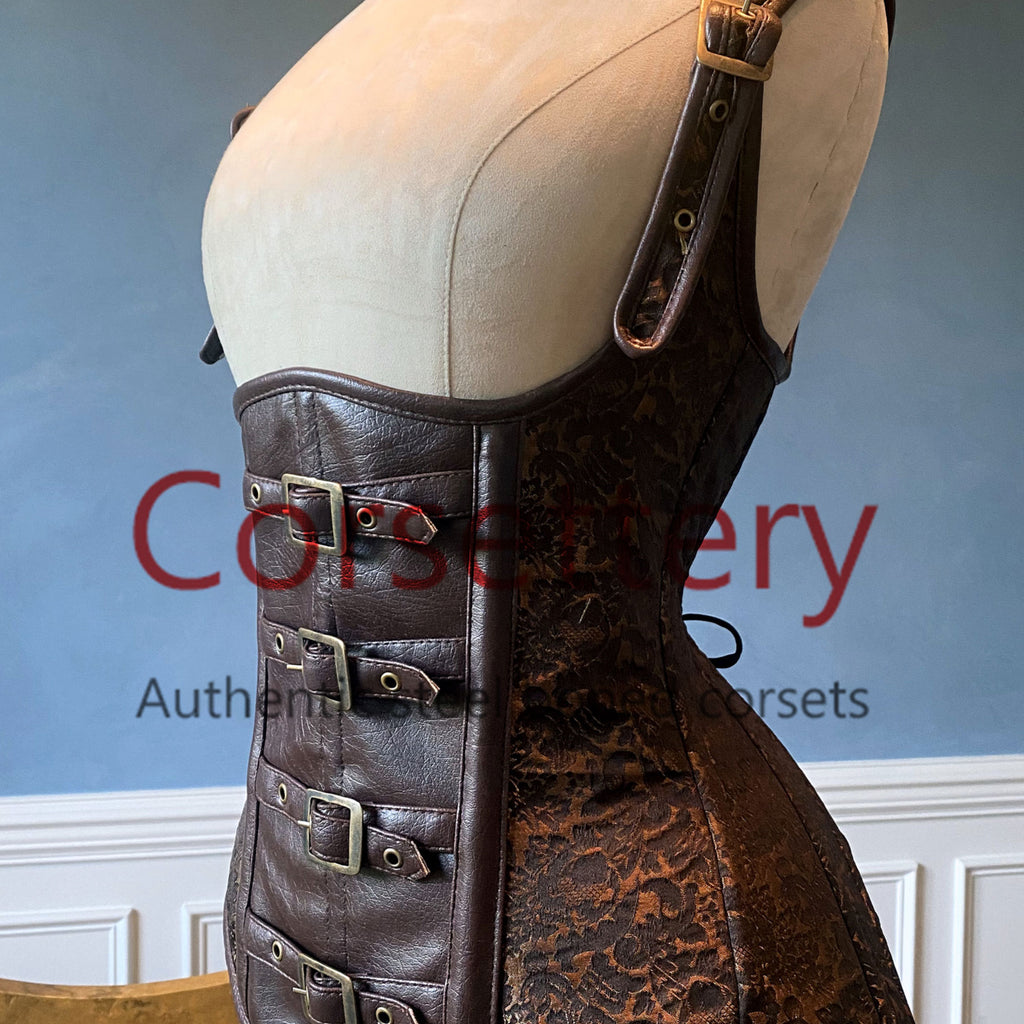 Real leather steampunk or gothic style corset vest with buckles, authe ...