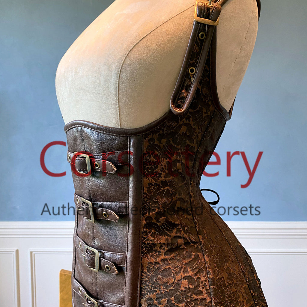 Real leather steampunk or gothic style corset vest with buckles, authe ...