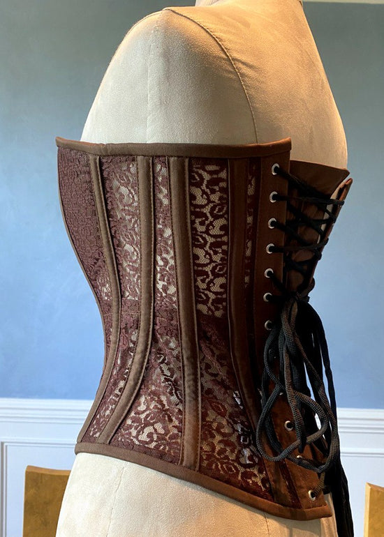 Overbust mesh authentic corset with cups in chocolate brown and other ...