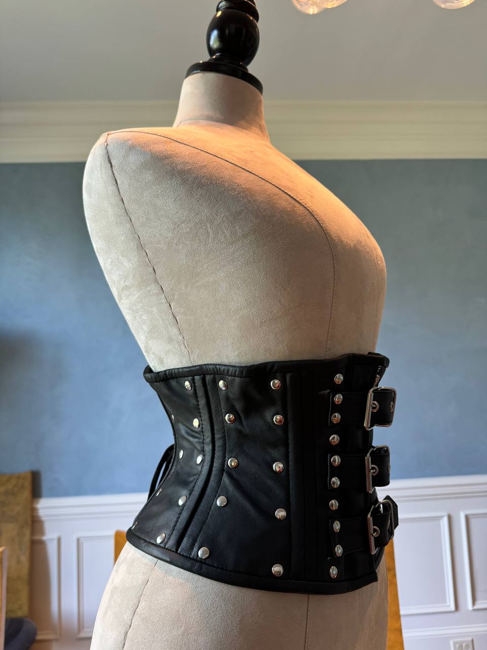 Real leather corset waspie with double bones for tight lacing and wais ...
