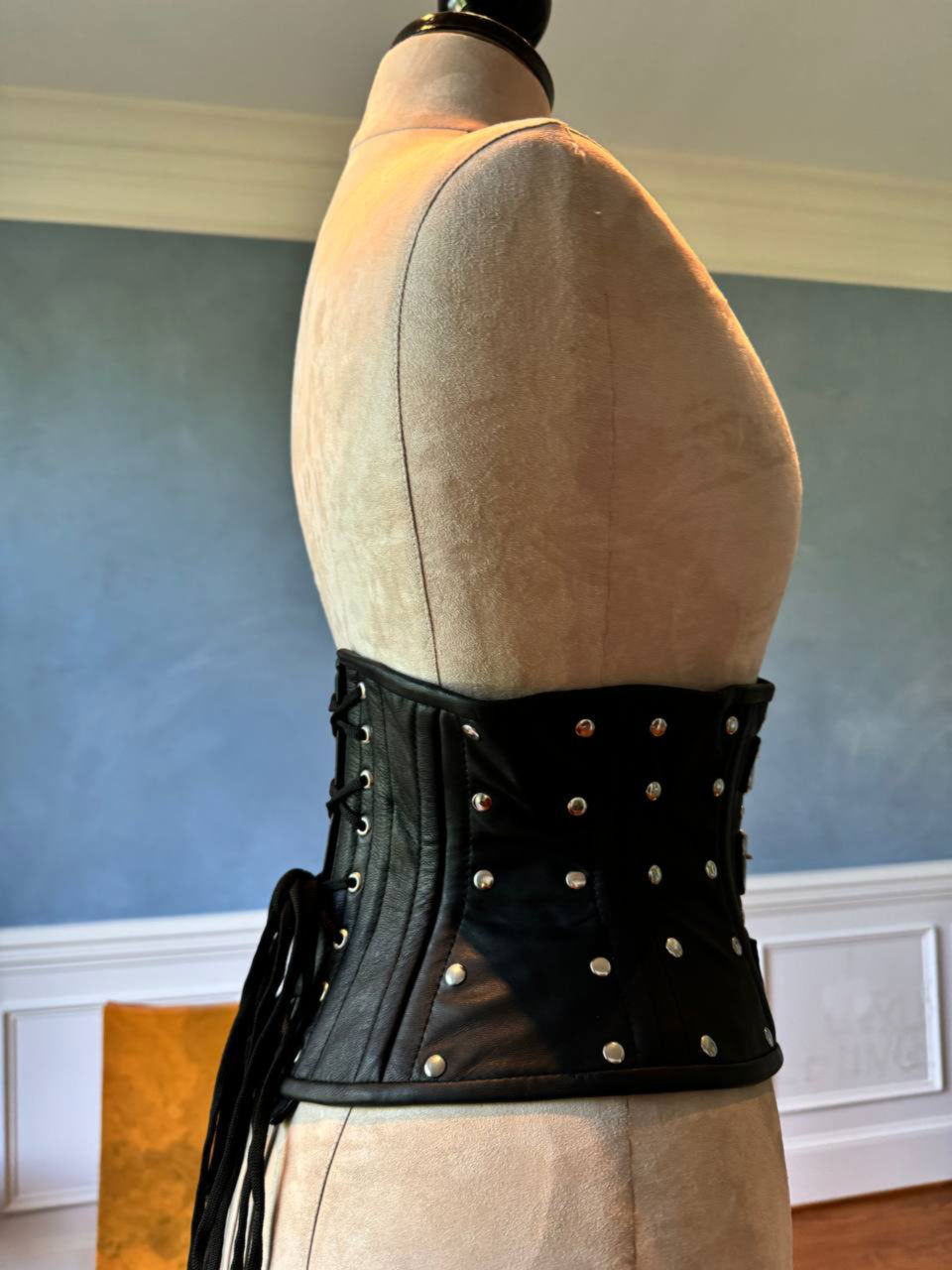 Real leather corset waspie with double bones for tight lacing and wais ...