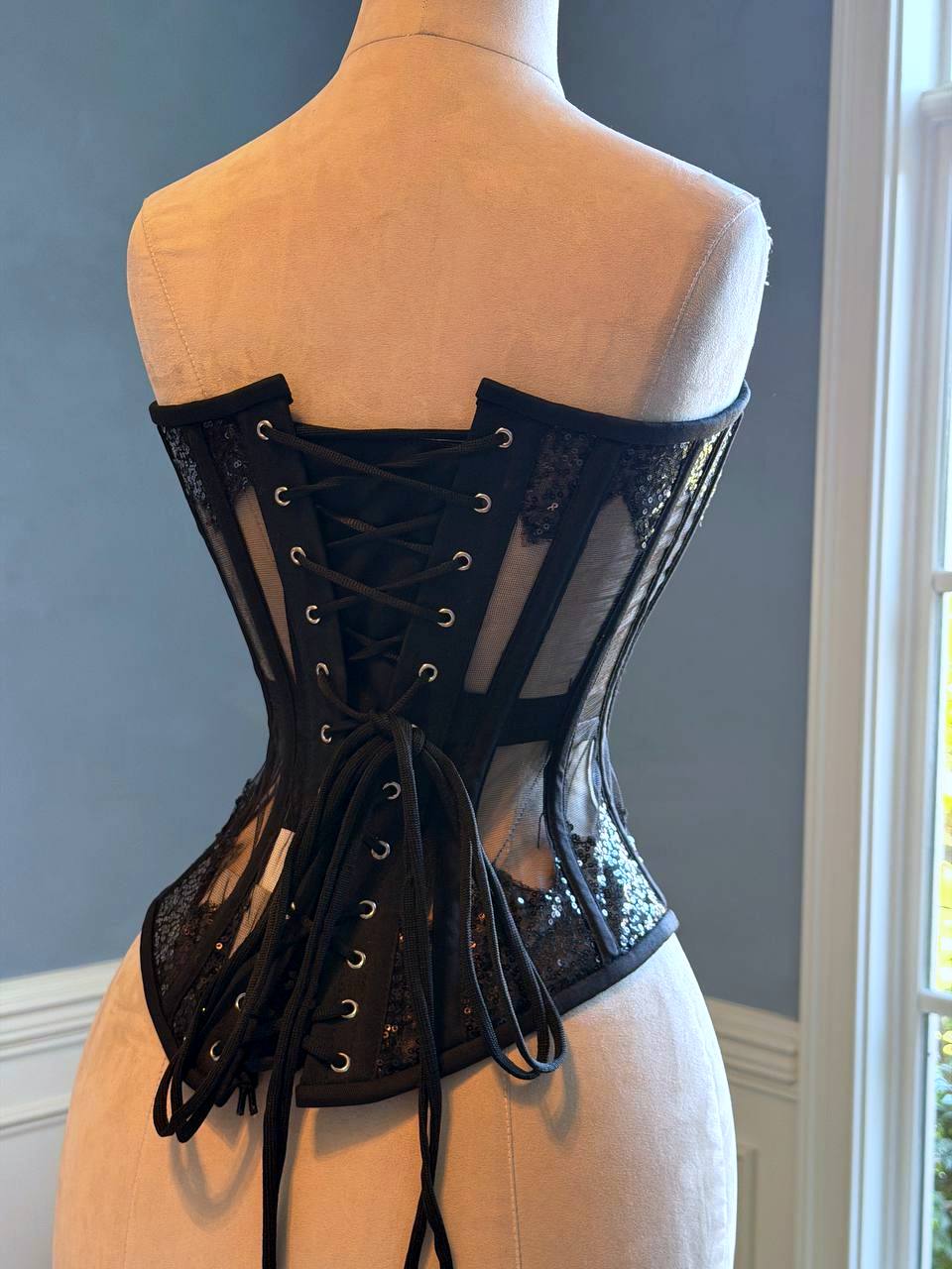 Overbust Mesh Authentic Corset with Cups and Sequin Details ...