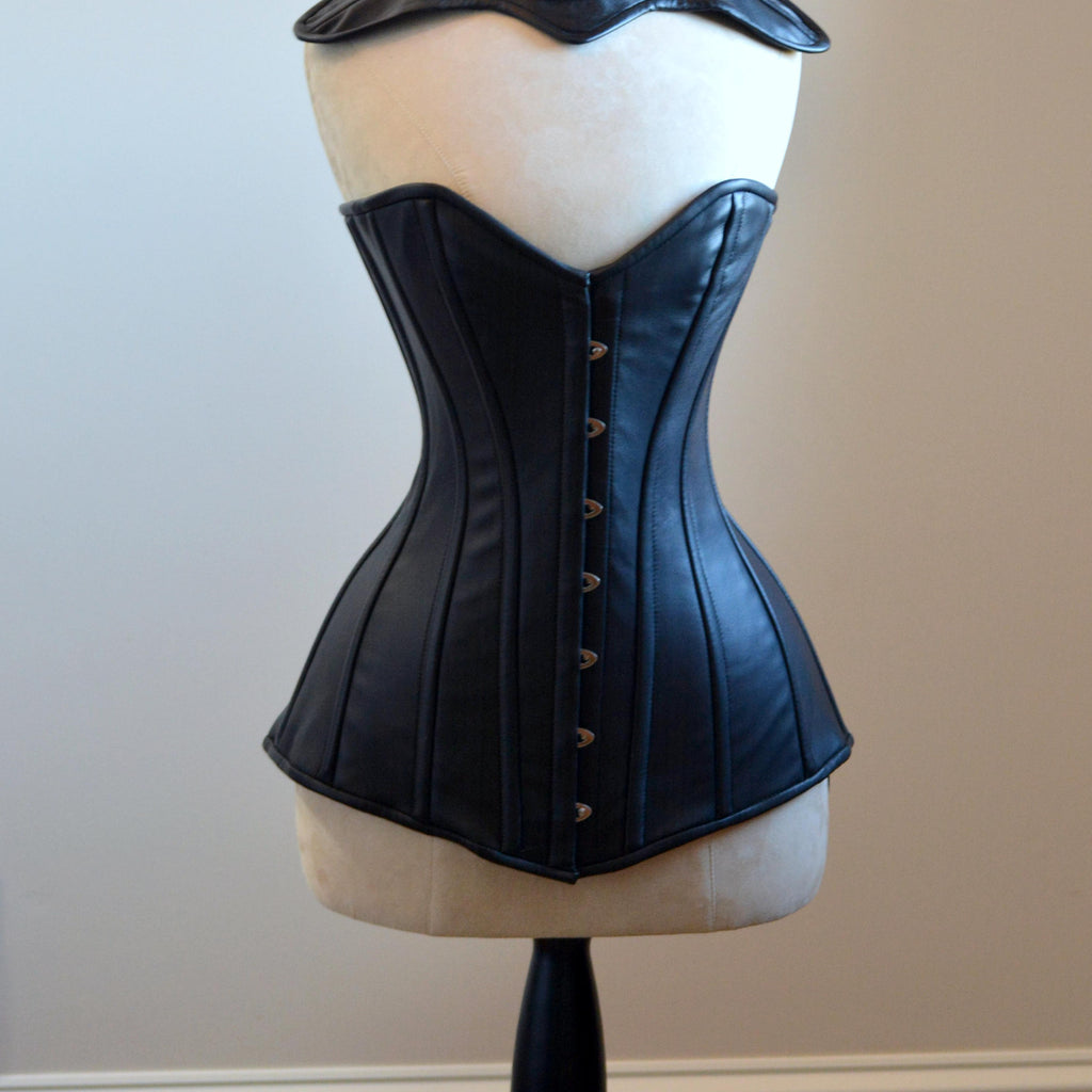 Long steel-boned corset, black, brown, white, red real leather. Gothic ...