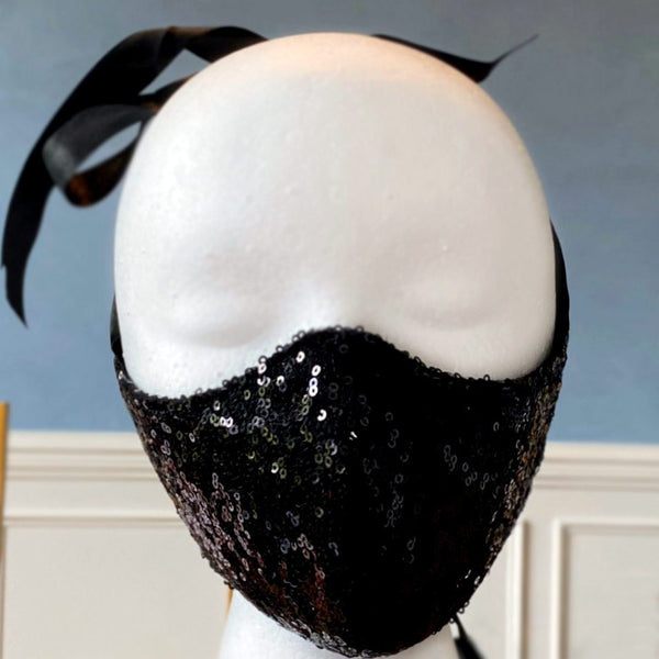 Fashion face cover/cloths face mask, black sequins outside, cotton ins ...