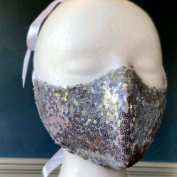 Fashion face cover/cloths face mask, silver sequins outside, cotton in ...