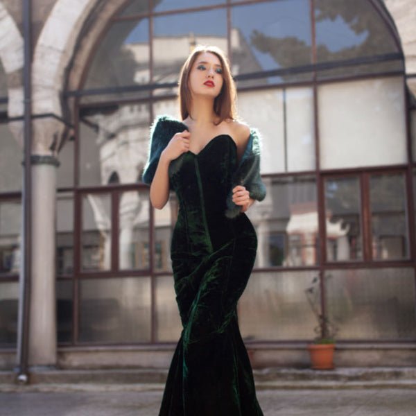 Mermaid long velvet corset dress. Gothic, steampunk velvet dress, vamp ...