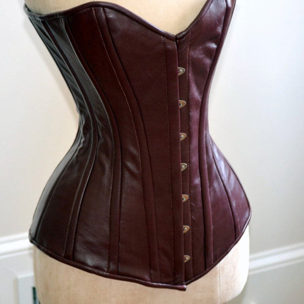 Long steel-boned corset, black, brown, white, red real leather. Gothic ...