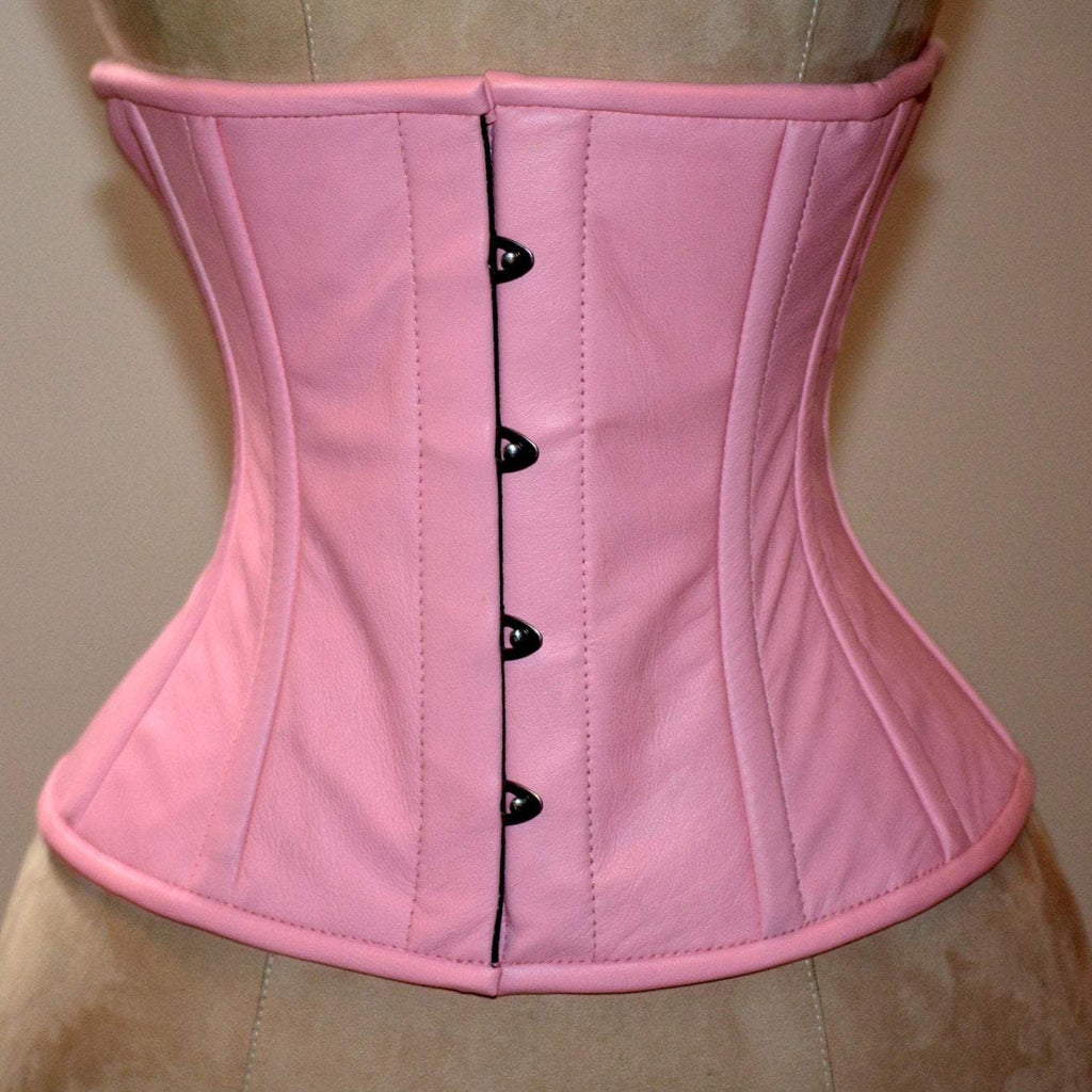 Real leather waist steel-boned authentic corset of the pale pink color ...