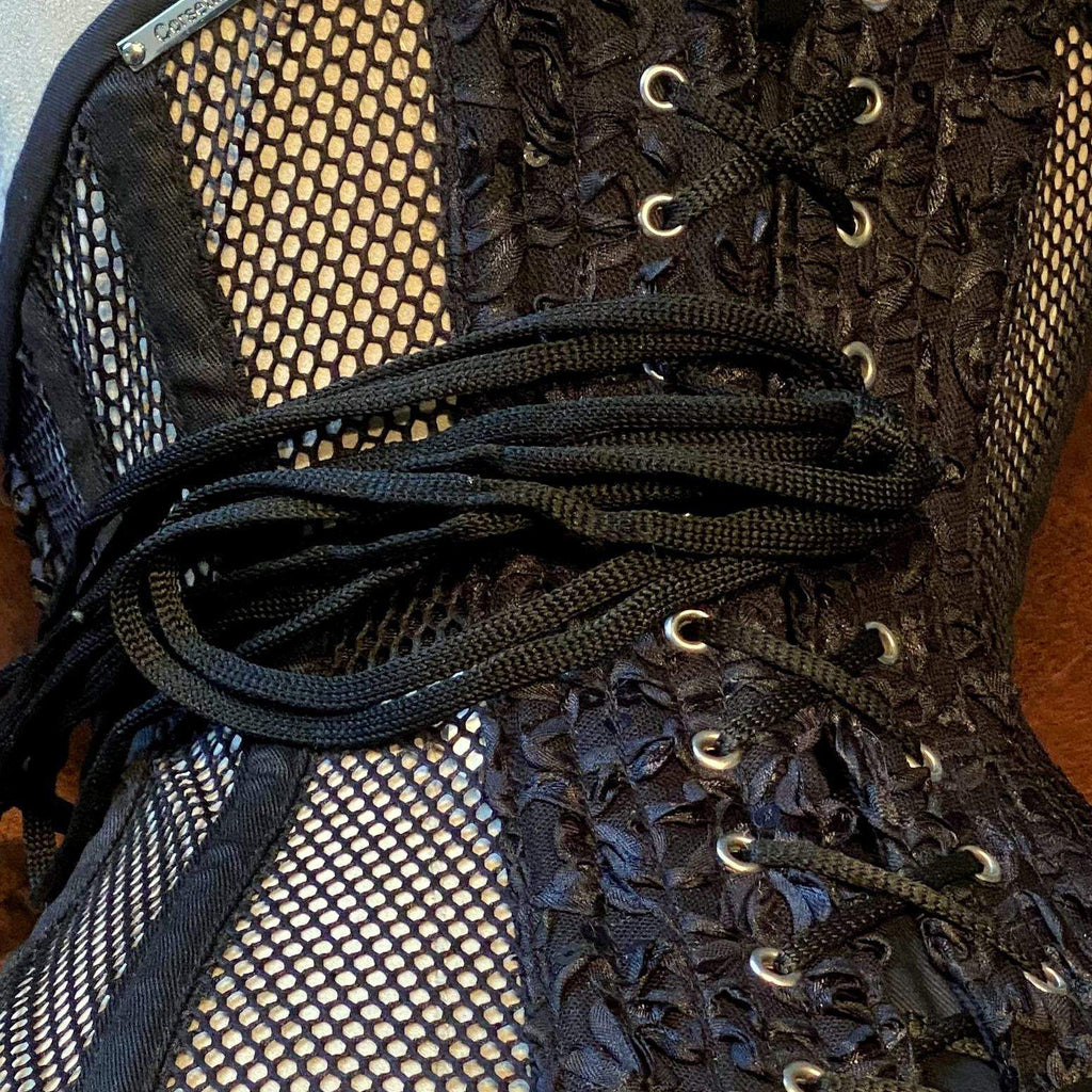 Real steel boned underbust corset from mesh with embroidered front and ...