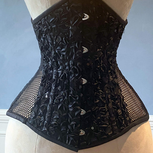 Real steel boned underbust corset from mesh with embroidered front and ...