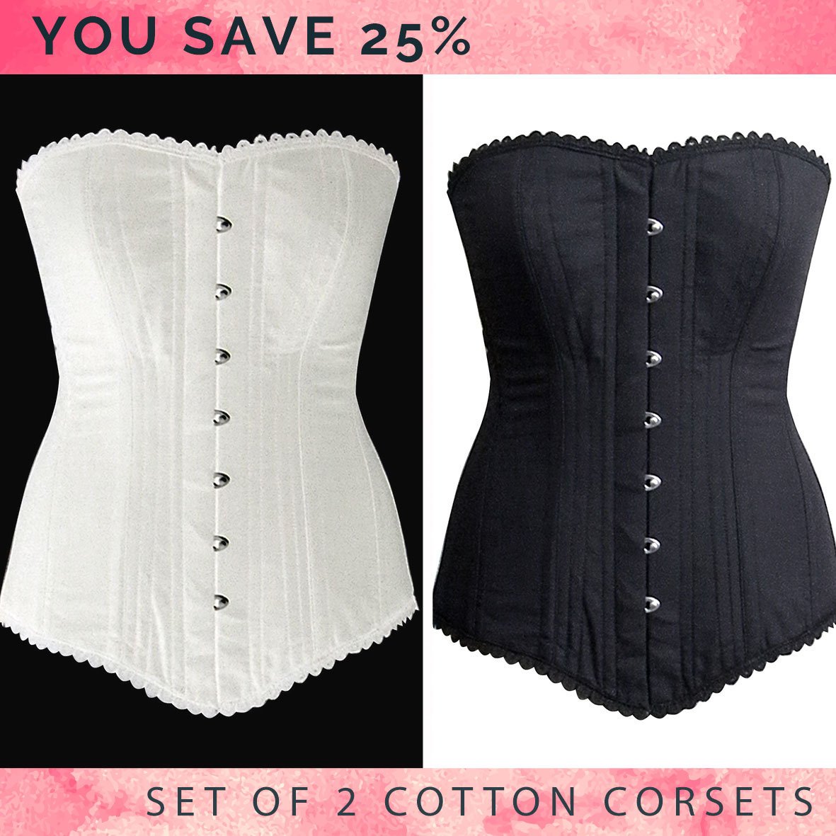The set of 2 overbust corsets: black and white, you save 25%. Steelbon ...